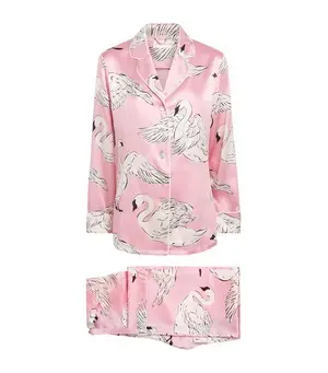Olivia Von Halle Silk Lila Selene Swan Pyjamas - Pink