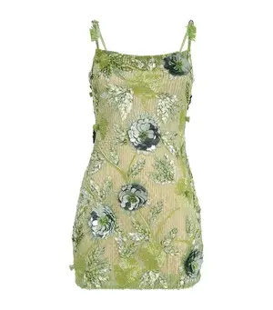 Rachel Gilbert Embellished Pierre Mini Dress - Green