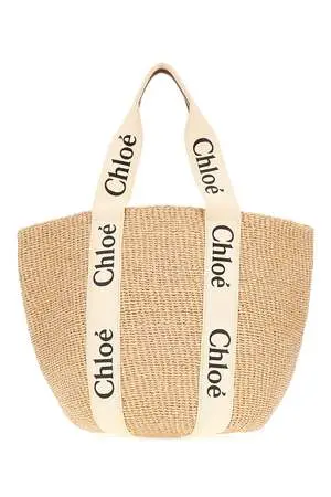 Chloé Raffia Tote Bag With Logo Straps