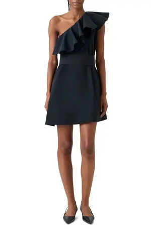 Akris Ruffle One-shoulder Taffeta Cocktail Dress - Black