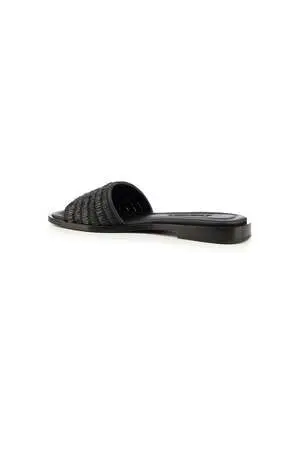 Prada Woven Strap Slides With Gold Tone Detail