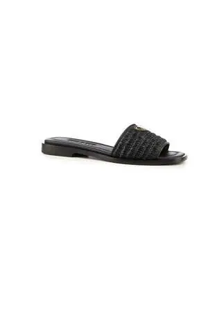 Prada Woven Strap Slides With Gold Tone Detail - Multicolor