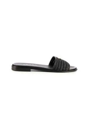 Prada Embellished Raffia Slides - Multicolor