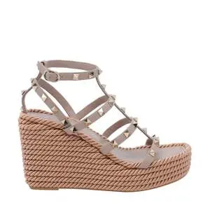 VALENTINO VALENTINO GARAVANI Rockstud Rope Wedge Sandals
