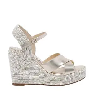 JIMMY CHOO Dellena Metallic Leather Wedge Sandals - Gold