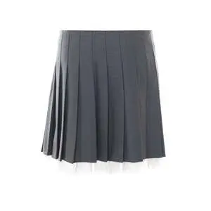 SELF-PORTRAIT Pleated Mini Skirt With Contrast Piping - Gray