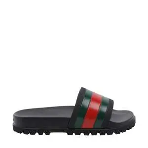 Gucci Web Rubber Slide Sandals - Black