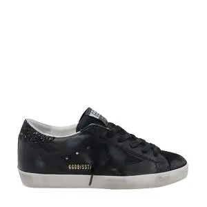 GOLDEN GOOSE Golden Goose Black Leather Super-Star Sneakers With Crystal Embellishments Black