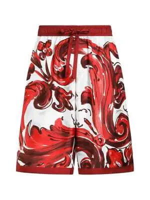 Dolce & Gabbana Majolica Print Silk Twill Bermuda Shorts - Red