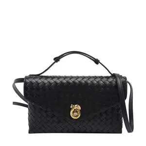Bottega Veneta Knot Lock Woven Leather Shoulder Bag - Black
