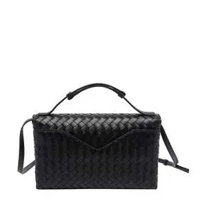 Bottega Veneta Knot Lock Woven Leather Shoulder Bag - Black