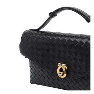 Bottega Veneta Knot Lock Woven Leather Shoulder Bag - Black