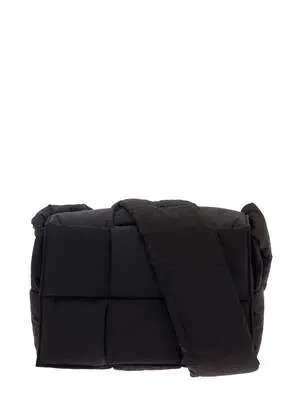 Bottega Veneta Black Shoulder Bag With Intreccio Motif In Nylon - Multicolor