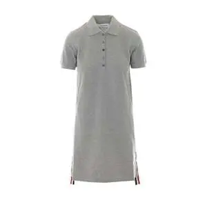 Thom Browne Grey Cotton Polo Dress With Signature Stripes - Gray