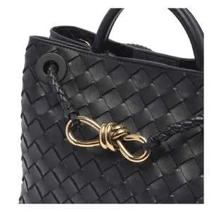Bottega Veneta Small Andiamo Woven Lamb Leather Top Handle Bag With Gold Tone Hardware - Black