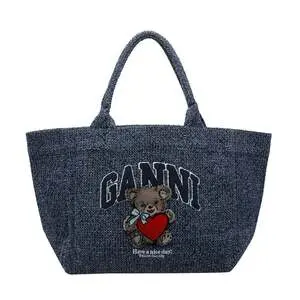 GANNI Medium Trapeze Denim Shopping Bag - Blue