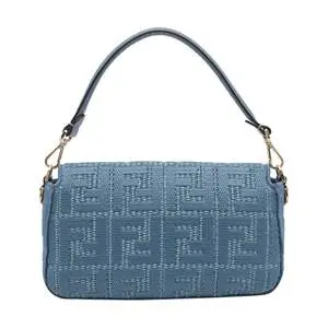 Fendi Braided Raffia Baguette With Ff Embroidery - Blue