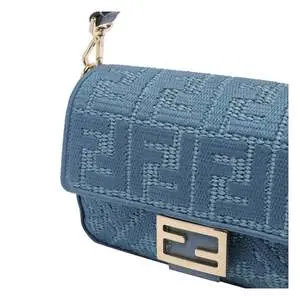 Fendi Braided Raffia Baguette With Ff Embroidery - Blue