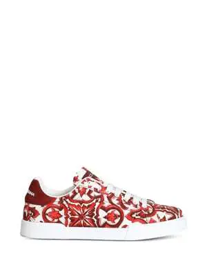 Dolce & Gabbana Portofino Canvas Sneakers With Majolica Print - Red