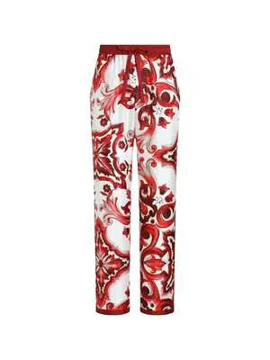 Dolce & Gabbana Silk Twill Majolica Print Trousers - Red