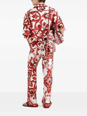 Dolce & Gabbana Silk Twill Majolica Print Trousers - Red