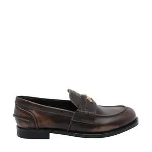 Miu Miu Distressed Calf Leather Penny Loafers - Brown