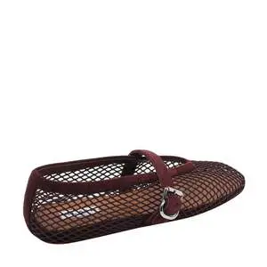 Alaïa Fishnet Flat Ballerina Shoes With Adjustable Buckle - Red