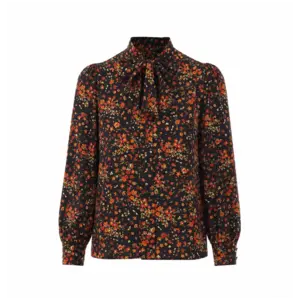 Gucci Printed Silk Long-sleeve Shirt With Pussybow Collar - Black