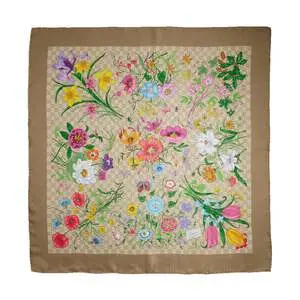 Gucci Printed Gg Silk Twill Carre - Brown