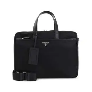 Prada Re-nylon Briefcase With Saffiano Leather Trims - Black