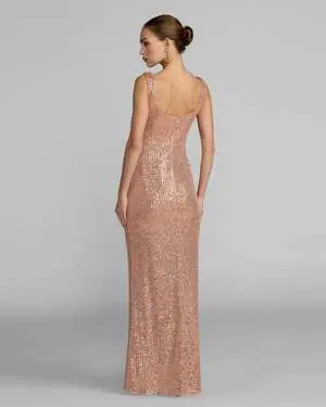 Mac Duggal Sequin Gown With 3d Floral Appliques