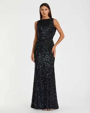 Mac Duggal Petite Sequin Evening Gown With Cowl Back - Navy