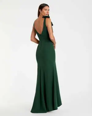 Mac Duggal Sleeveless V-neck Bow Detail Mermaid Gown - Green