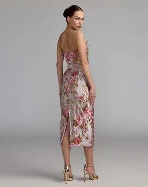 Mac Duggal Floral Brocade Midi Dress
