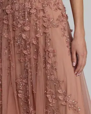 Mac Duggal Floral Embellished Cap Sleeve Midi Dress - Pink