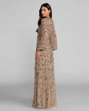 Mac Duggal Embellished Floral Bishop Sleeve Gown