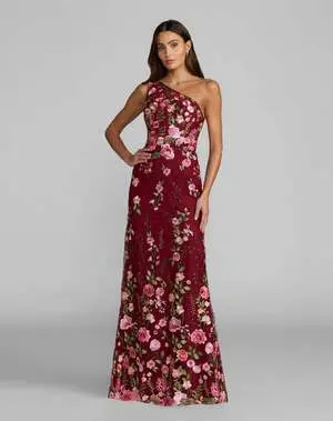 Mac Duggal One Shoulder Floral Embroide Gown