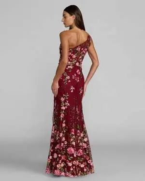 Mac Duggal One Shoulder Floral Embroide Gown