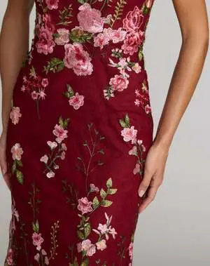 Mac Duggal One Shoulder Floral Embroidered Gown