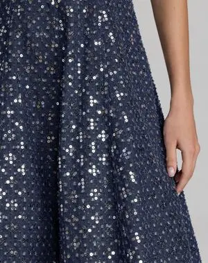 Mac Duggal Sleeveless Sequin A-line Midi Dress