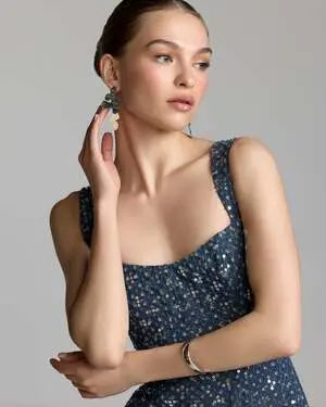 Mac Duggal Sleeveless Sequin A-line Midi Dress