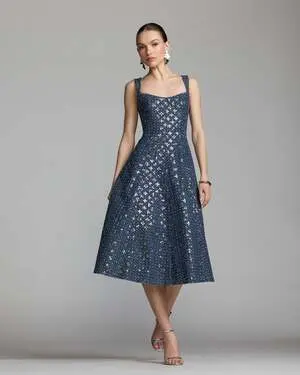 Mac Duggal Sleeveless Sequin A-line Midi Dress