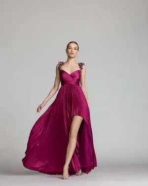 Mac Duggal Strappy High-low Gown With 3d Floral Embellishments