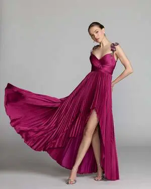 Mac Duggal Strappy High-low Gown With 3d Floral Embellishments