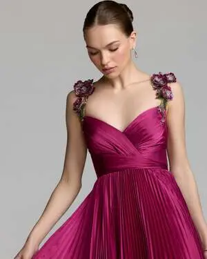 Mac Duggal Strappy High-low Gown With 3d Floral Embellishments