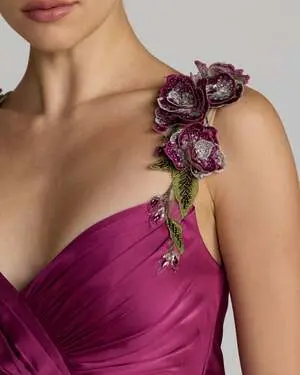 Mac Duggal Strappy High-low Gown With 3d Floral Embellishments