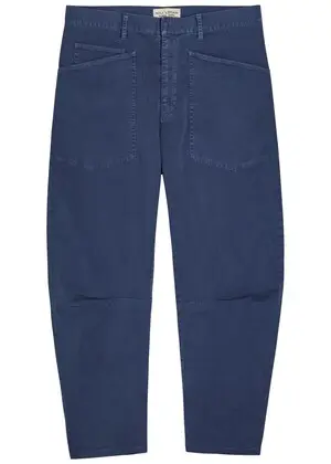 NILI LOTAN Shon Barrel-leg Stretch-cotton Trousers - Navy