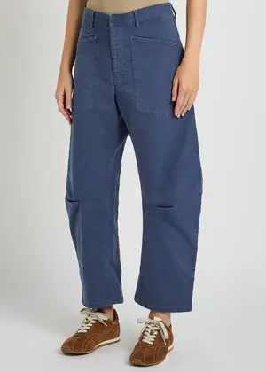 NILI LOTAN Shon Barrel-leg Stretch-cotton Trousers - Navy