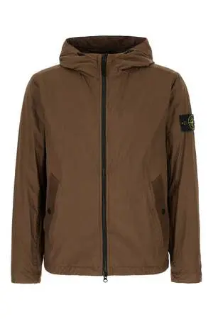 Stone Island Hooded Zip-up Jacket With Logo Detail - Multicolor