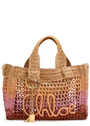 Chloé Summer Banana Logo Raffia Tote